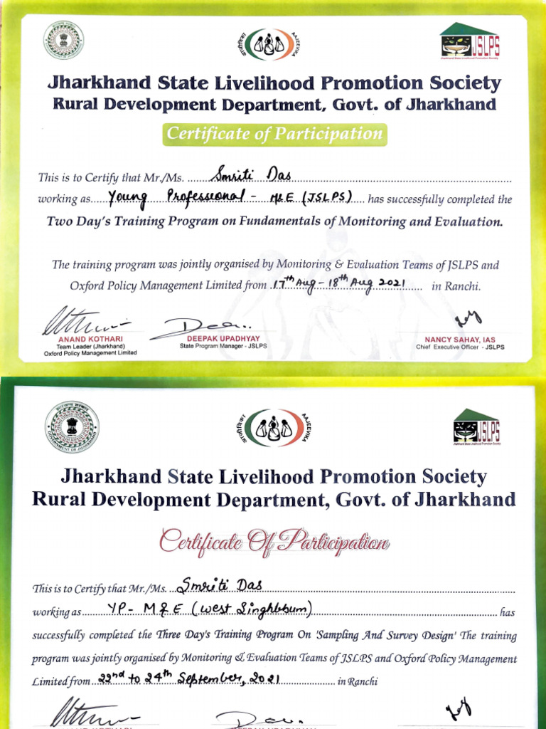 JSLPS Training certificates | PDF JSLPS Training certificates | PDF