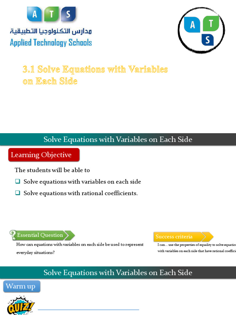 Solving Equations with Variables Both Sides | PDF | Equations ...