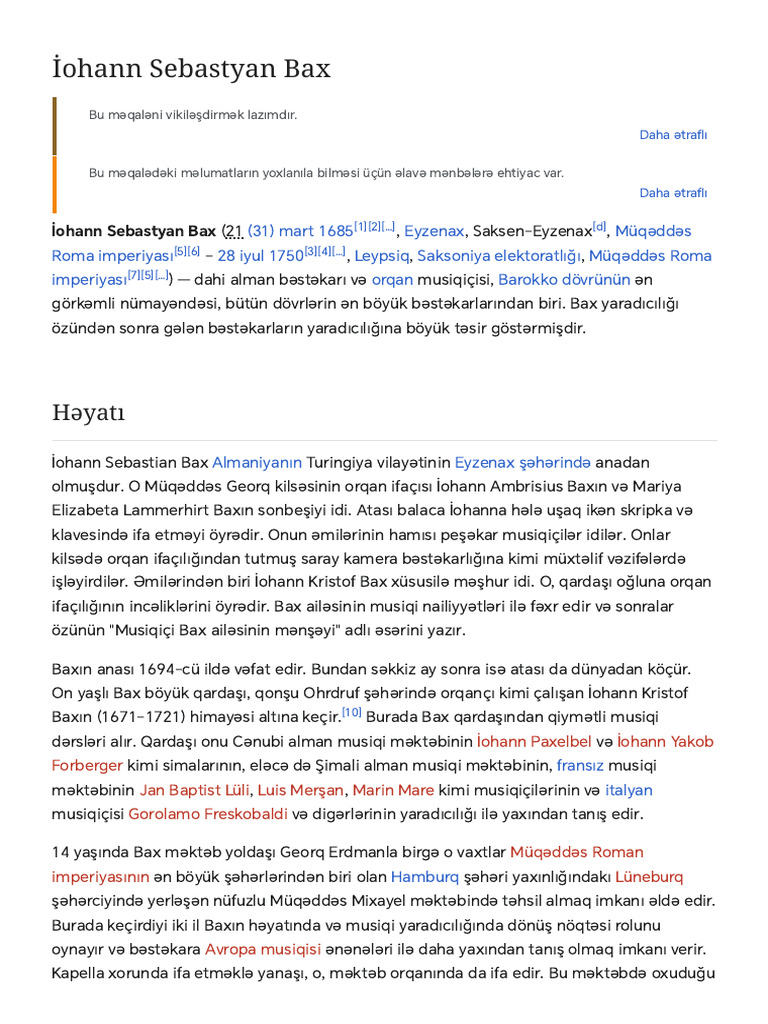 İohann Sebastyan Bax - Vikipediya | PDF