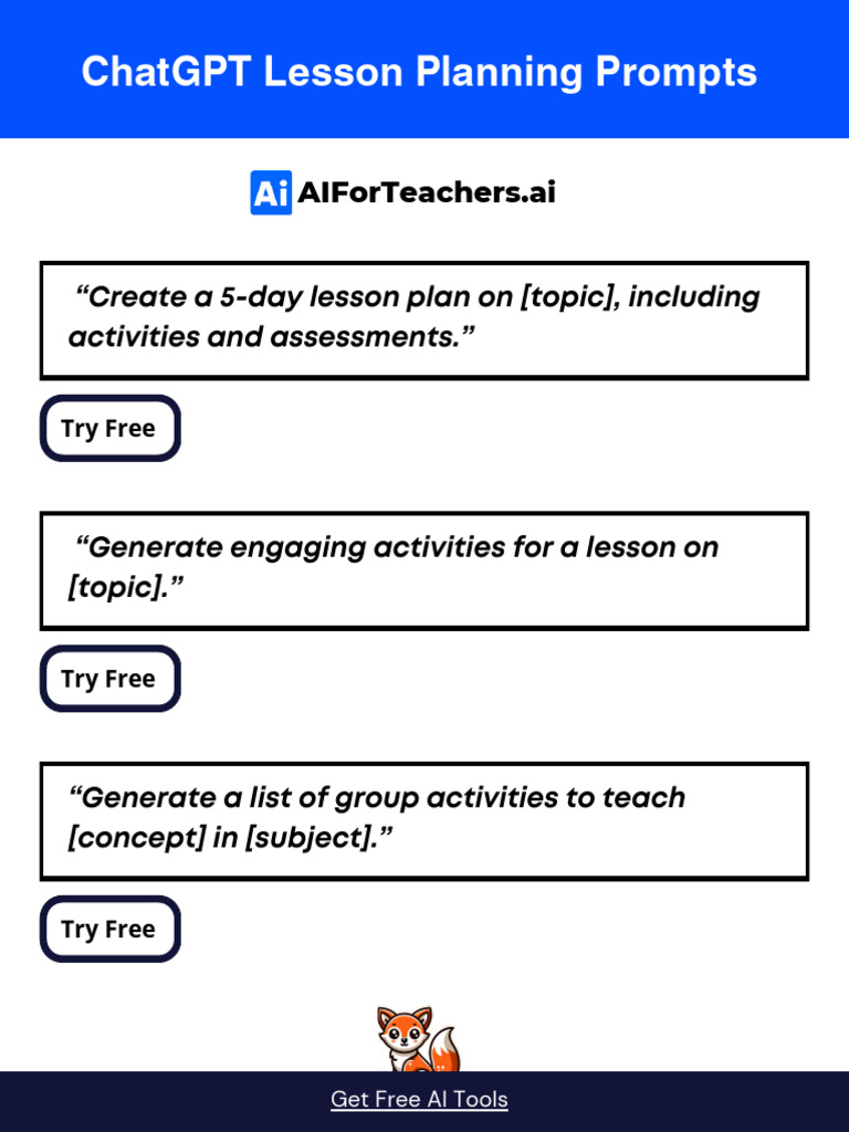 100 Free Prompts AIForTeachers - Ai | PDF | Lesson Plan | Rubric (Academic)