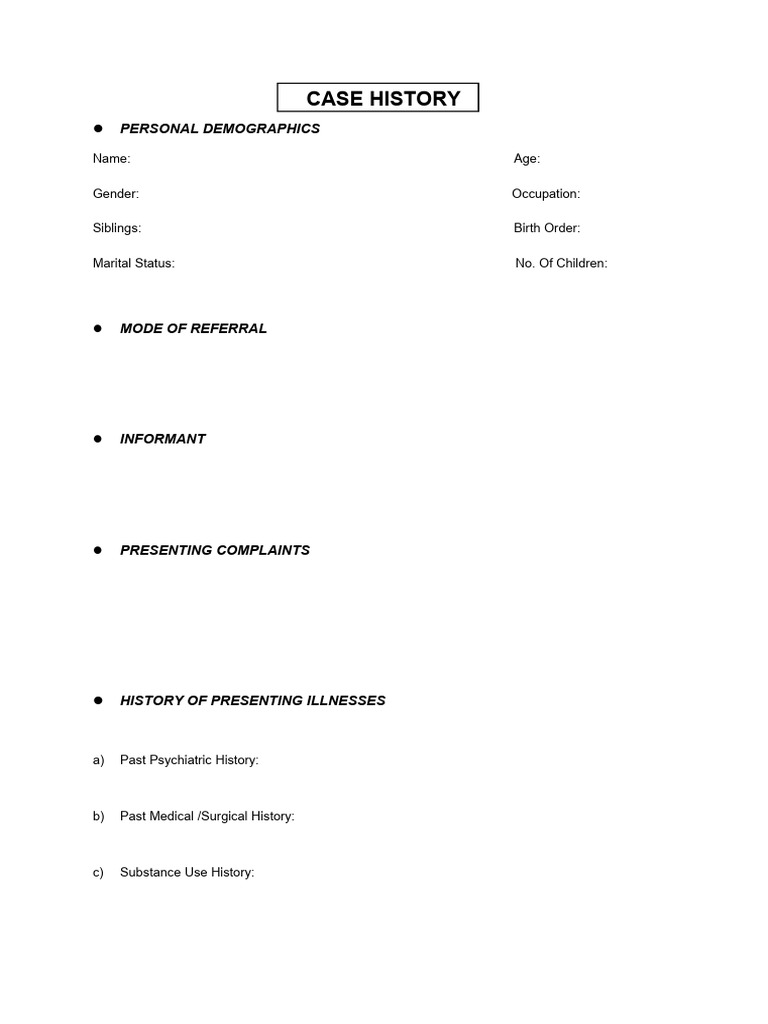 Psychology Case History Format Guide | PDF