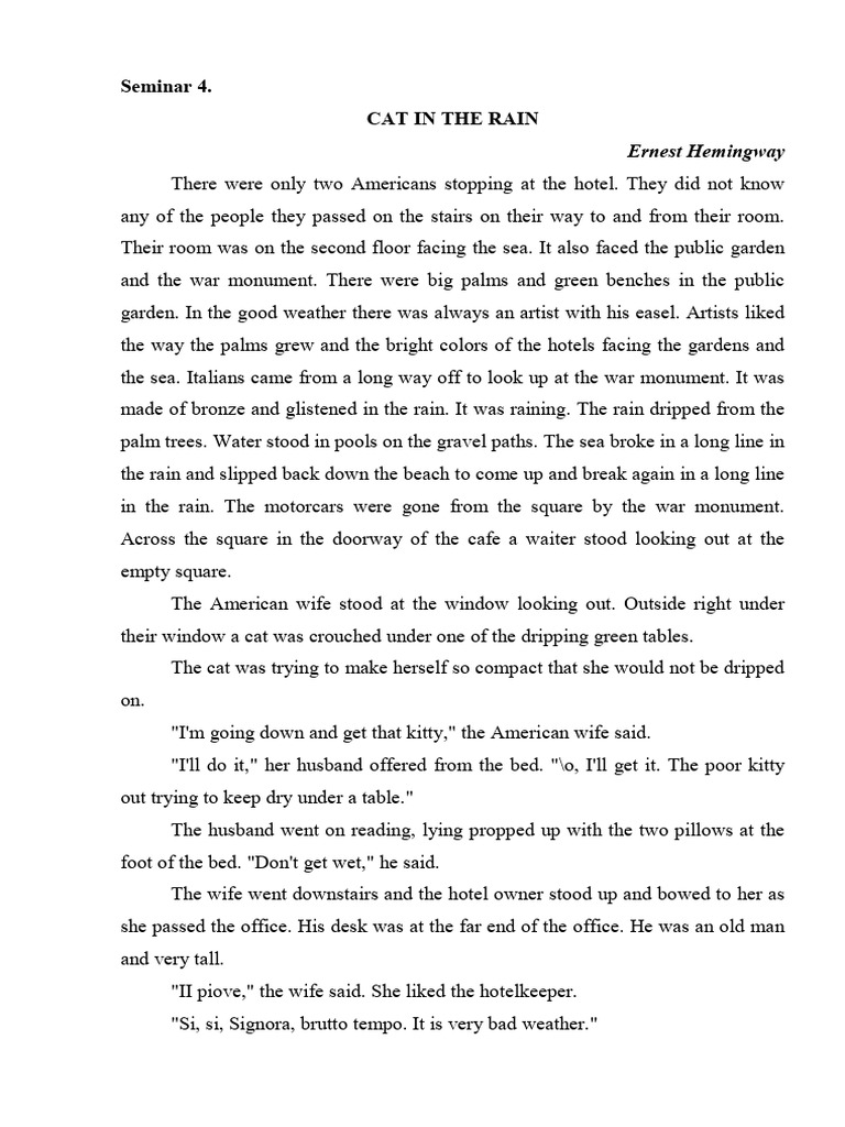 Analysis of Hemingway's "Cat in the Rain" | PDF