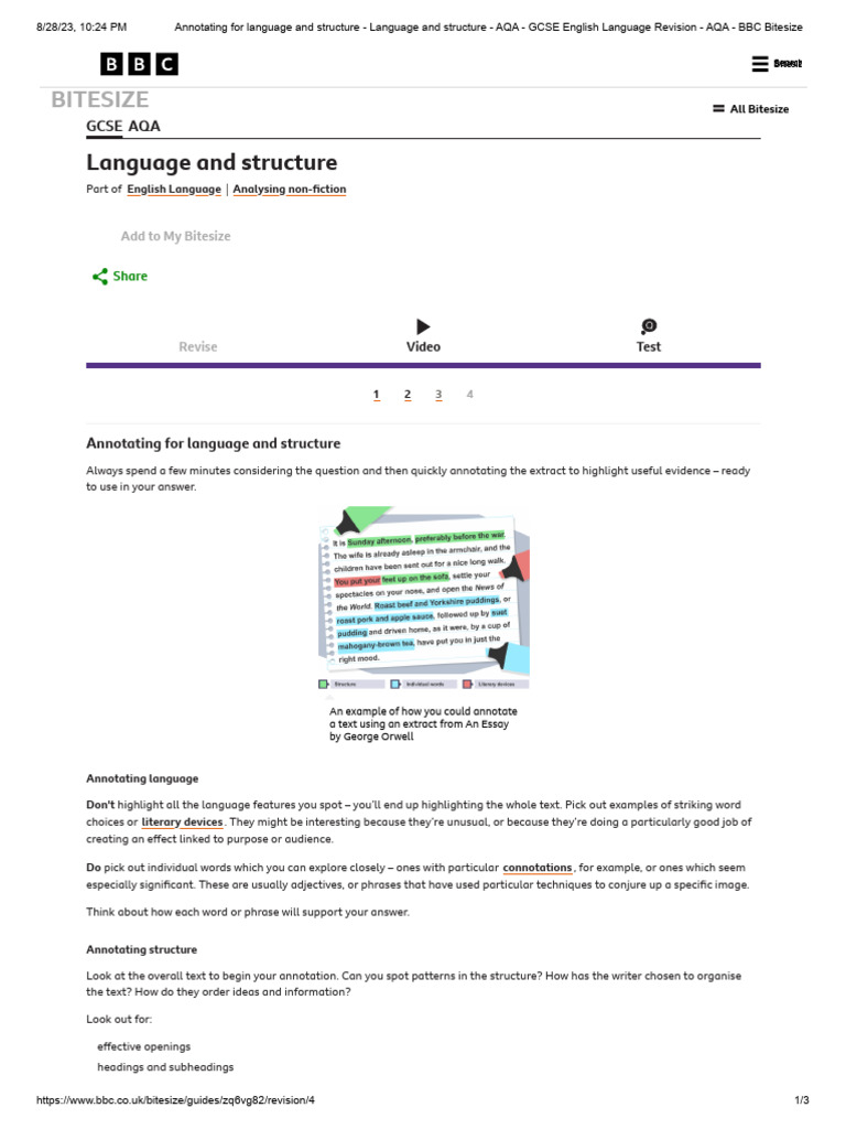 Annotating For Language and Structure - Language and Structure - AQA - GCSE English Language ...