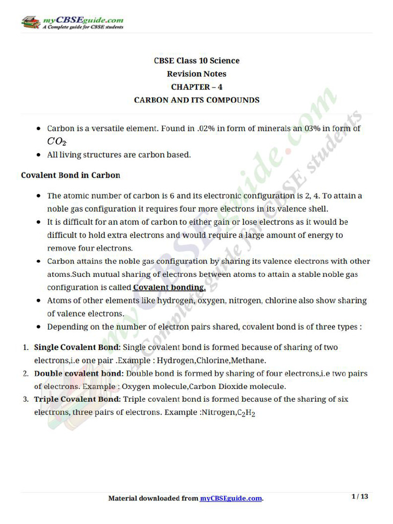 10 Science Notes 04 Carbon and Its Compound 1 | PDF