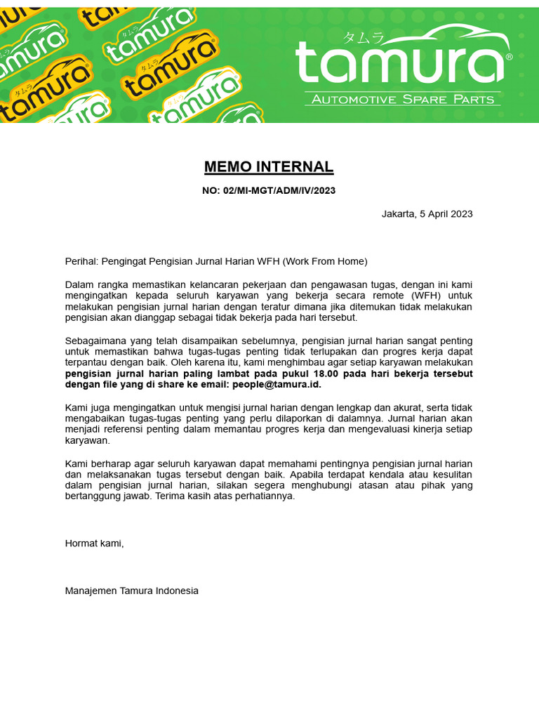 Memo Internal U_ Sistem Kerja WFH- ADK.docx | PDF