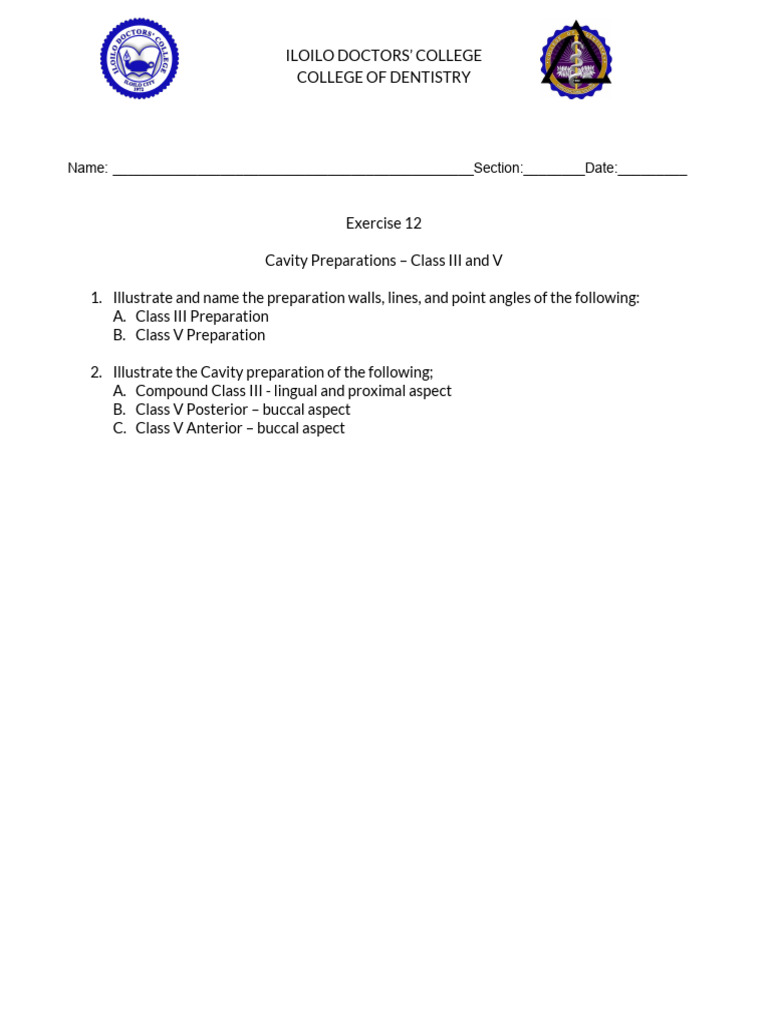 Cavity Preparations: Class III & V Guide | PDF