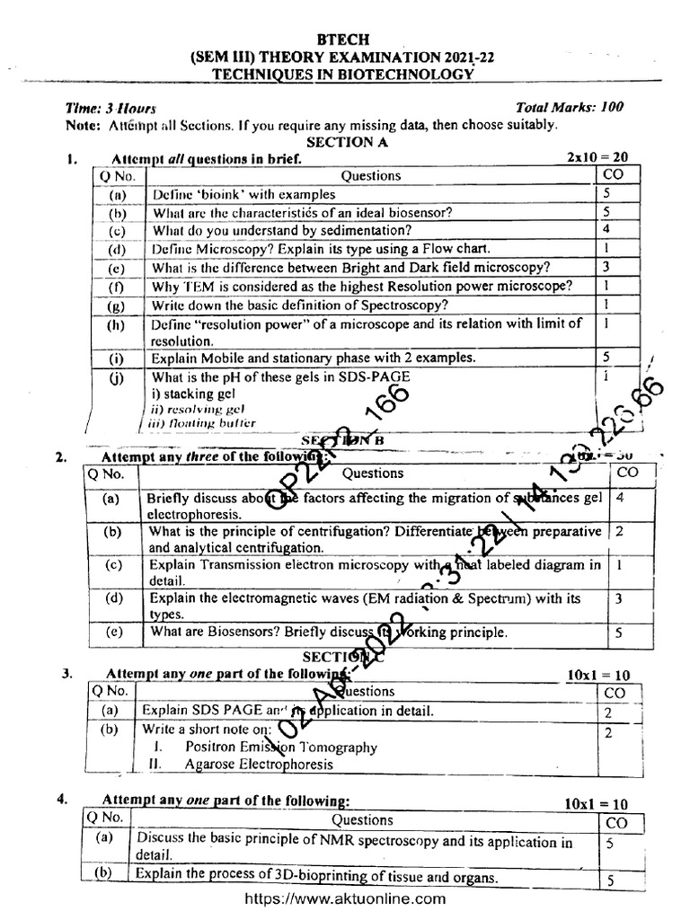 Btech 3 Sem Techniques in Biotechnology Apr 2022 | PDF