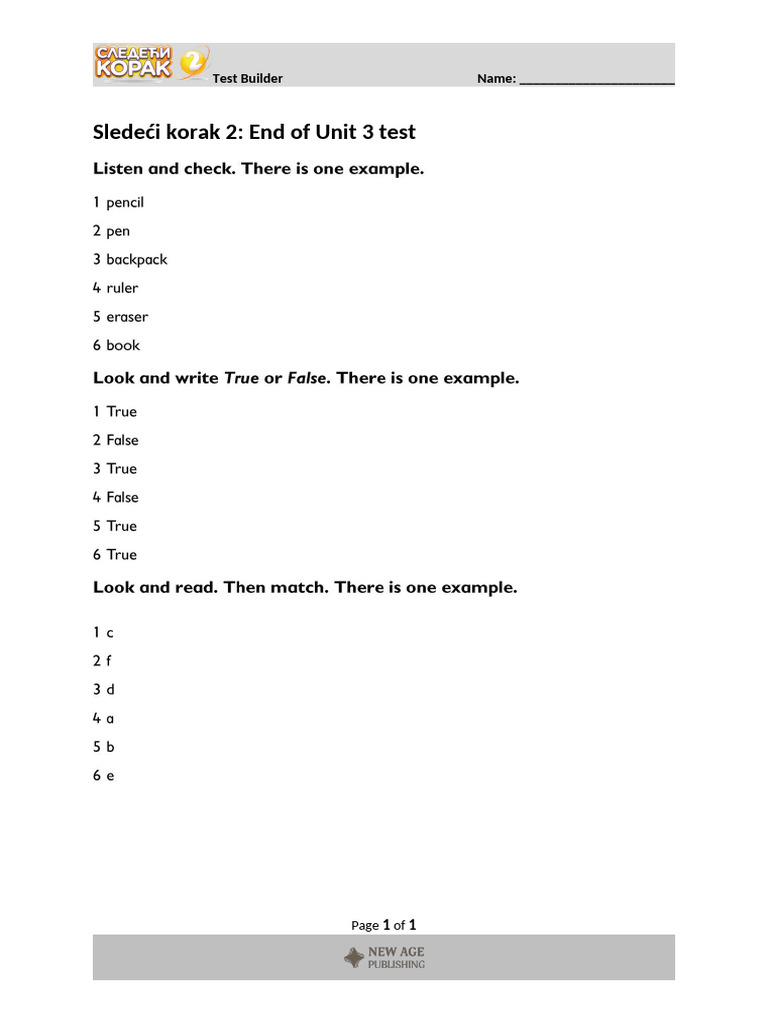 End of Unit 3 Test Answerkey | PDF