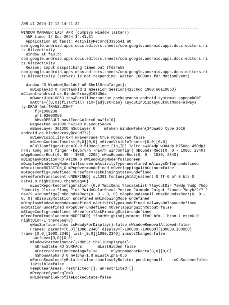 Dumpsys ANR WindowManager | PDF | Computer Architecture | Embedded Linux Distributions