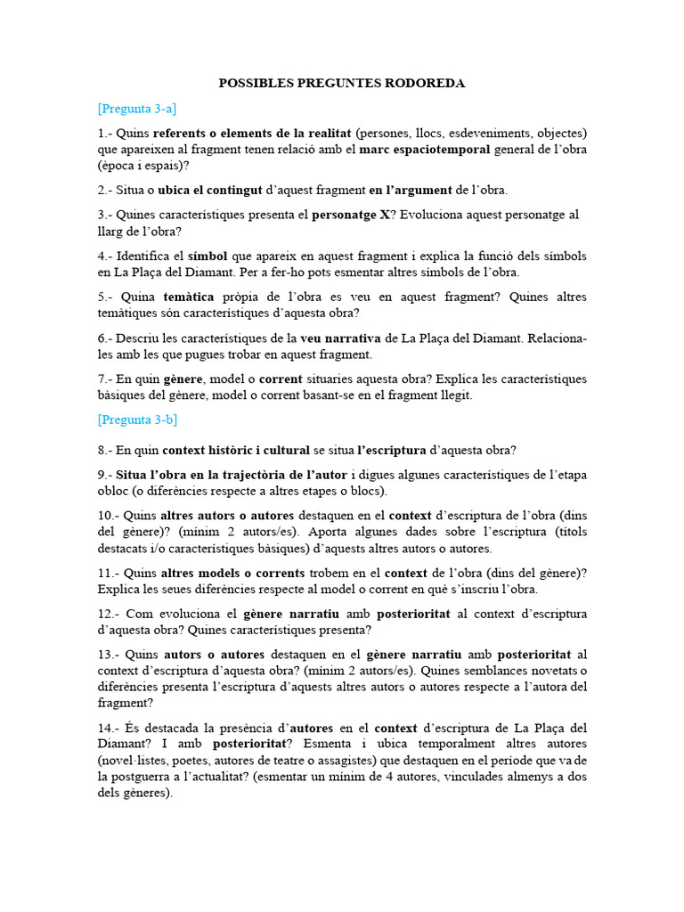 Llistat de Preguntes Rodoreda | PDF