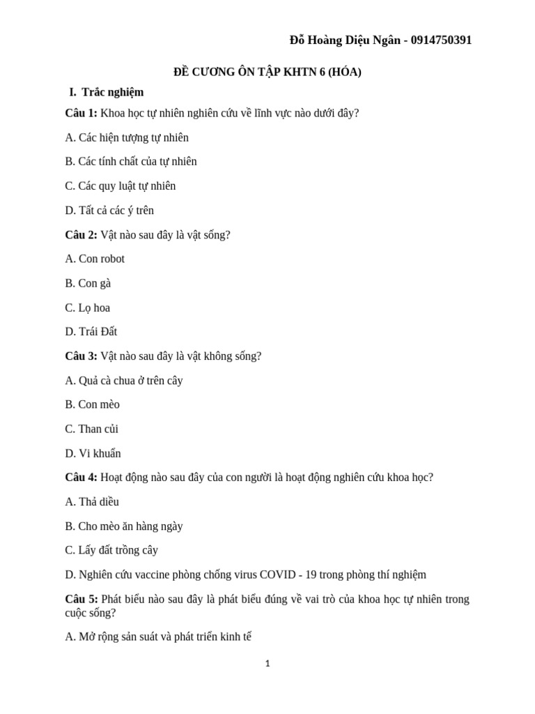 ĐỀ CƯƠNG ÔN TẬP KHTN 6 | PDF