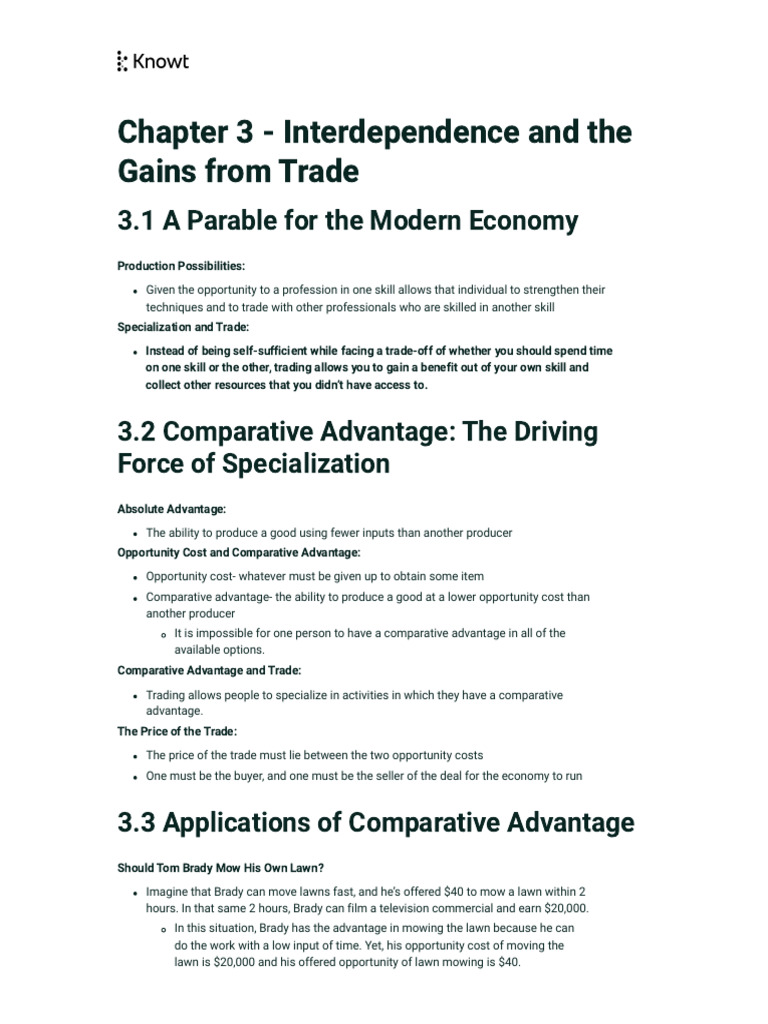 Chapter 3 - Interdependence and The Gains From Trade Notes - Knowt ...