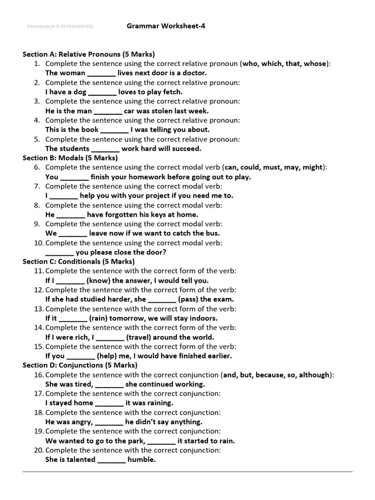 Grammar Worksheet-4-1 | PDF | Verb | Language Mechanics