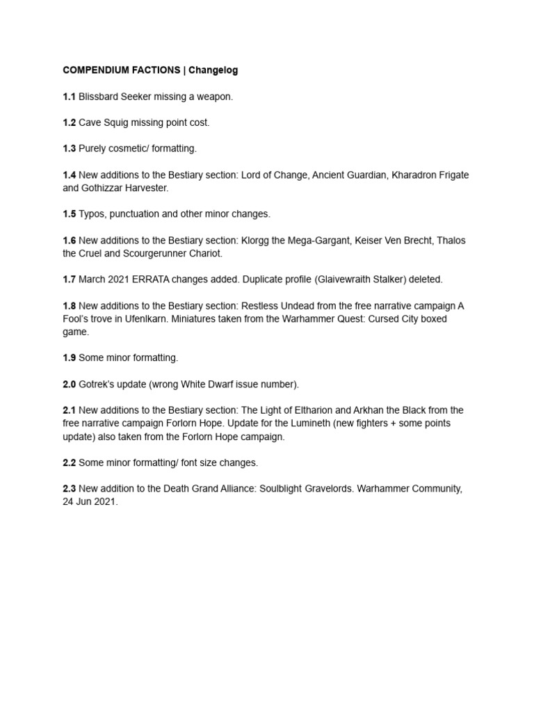Warcry - Warband - Compendium of Factions - Changelog | PDF