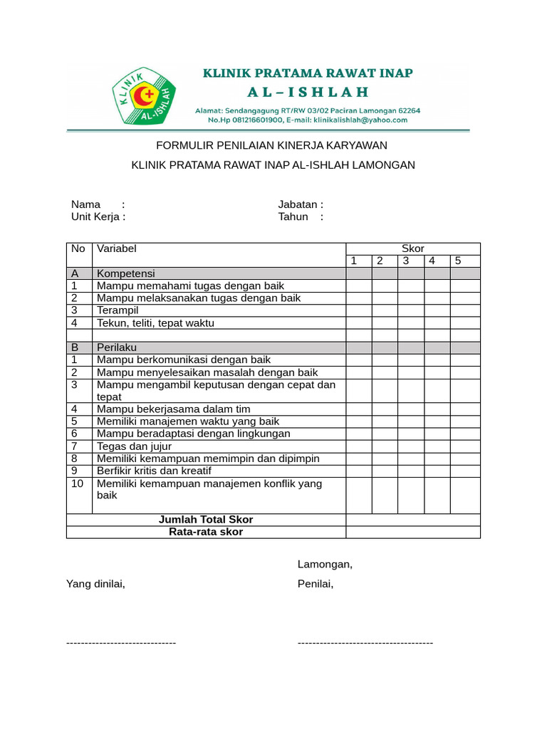 Form Penilaian Kinerja | PDF