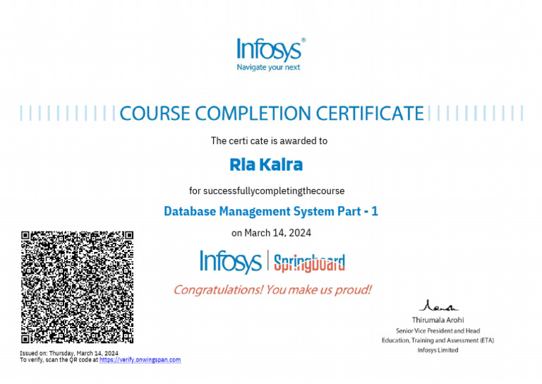 Ria Kalra: Database Management System Part - 1 | PDF