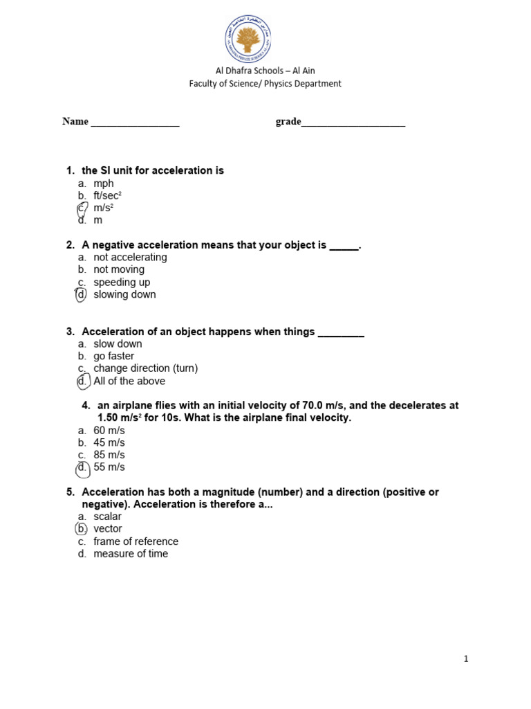 Acceleration Homework | PDF
