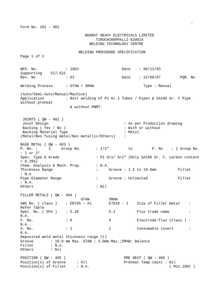 WPS-GTAW-SMAW | PDF | Welding | Construction