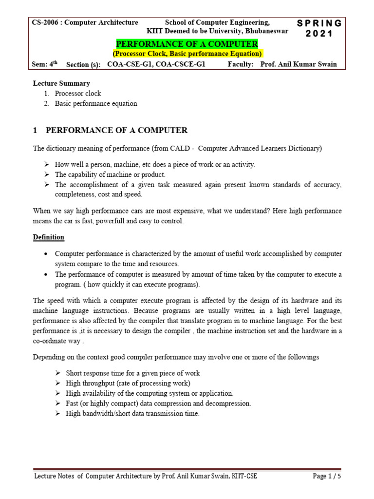 Performance of A Computer | PDF | Hertz | Central Processing Unit