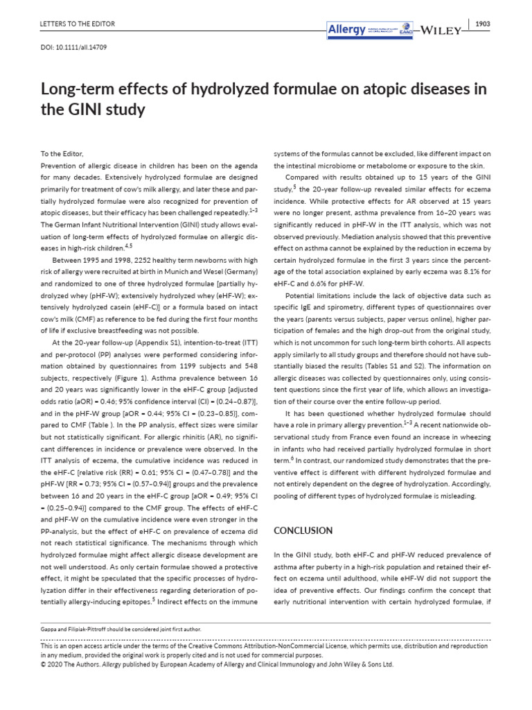 GINI Study: Hydrolyzed Formula Effects | PDF | Allergy | Infant Formula