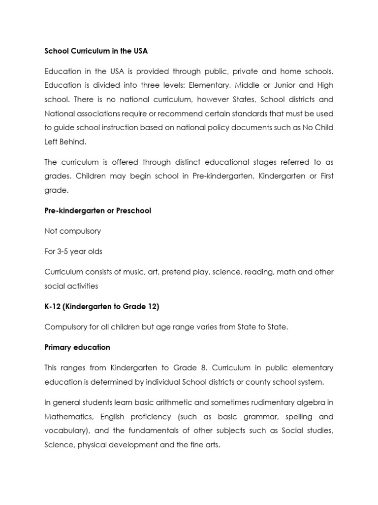 School Curriculum in The USA | PDF | Schools | Educational Stages