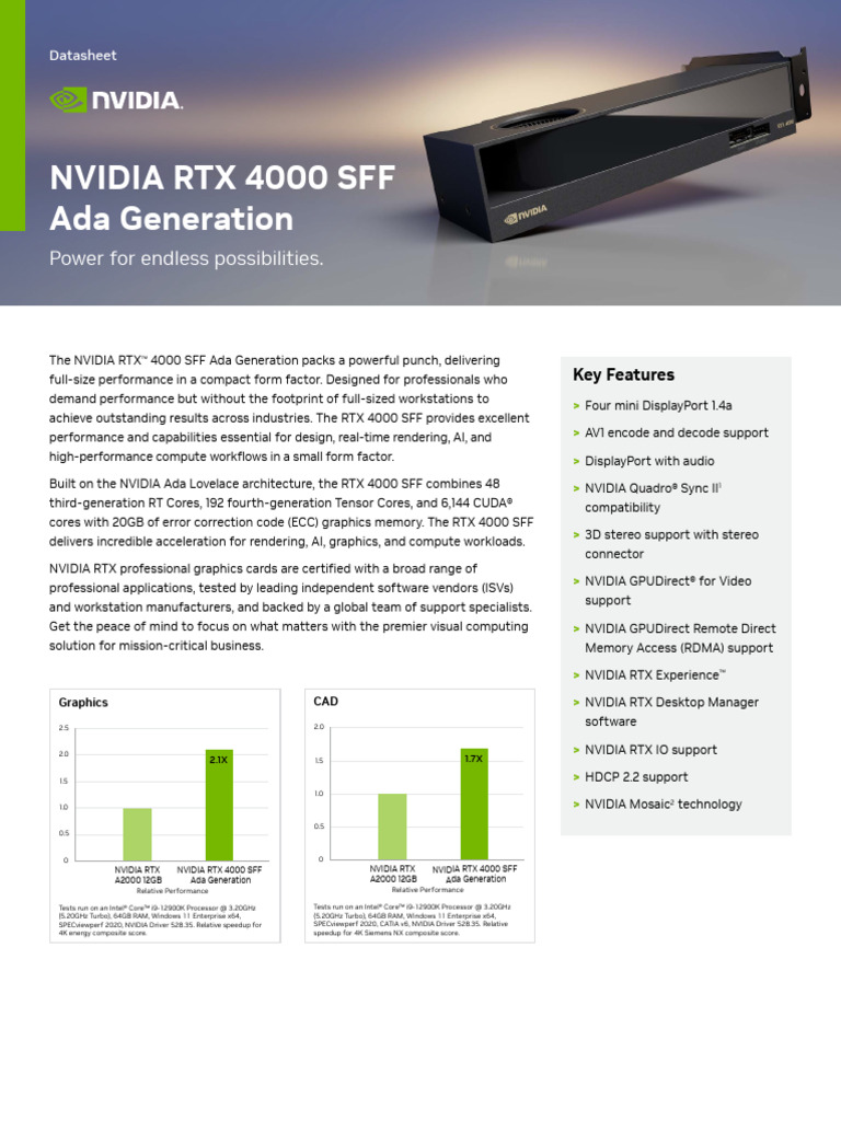 Proviz RTX 4000 SFF Ada Datasheet 2616456 Web | PDF | Graphics Processing Unit | Computing