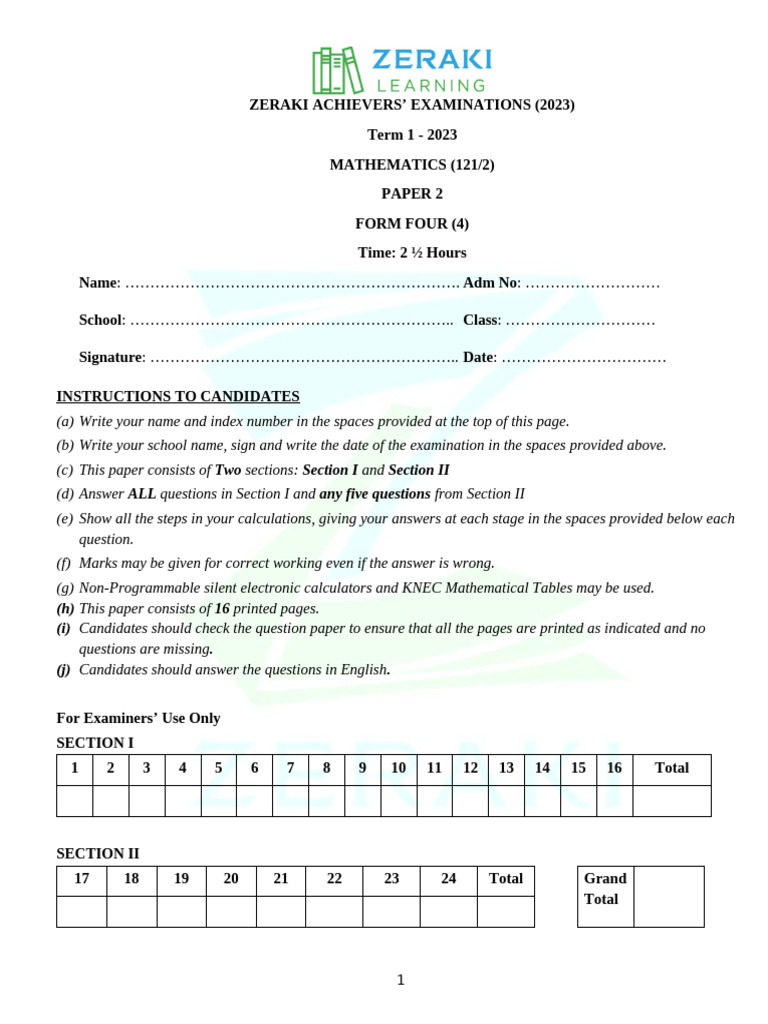 Mathematics - Mathematics Form 4 Paper 2 - Question Paper | PDF | Area ...