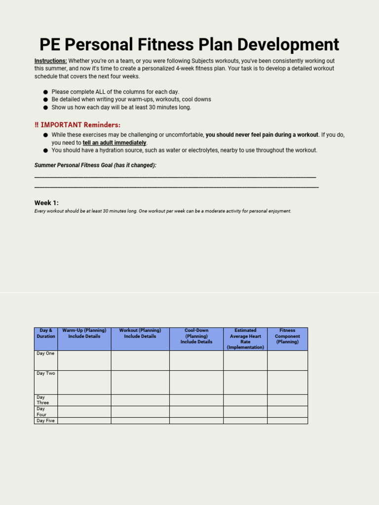 Copy of PE Personal Fitness Plan Development | PDF | Physical Fitness ...