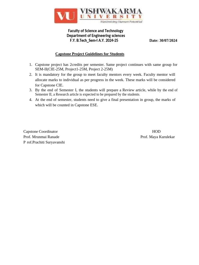 Capstone Project Student Guidelines | PDF