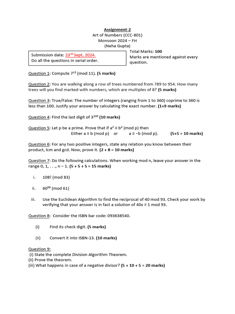 Assignment-2 (Mon, 2024) FH (100 Marks) | PDF