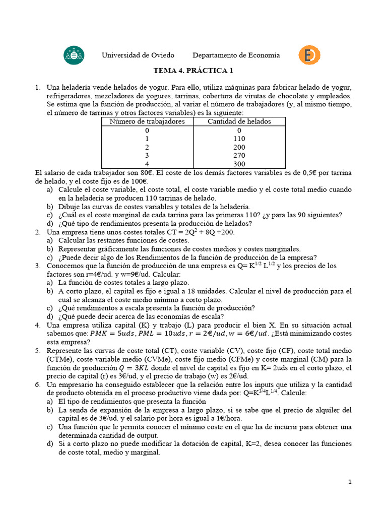 Tema 4 Práctica Enunciados | PDF | Capital (economía) | Business