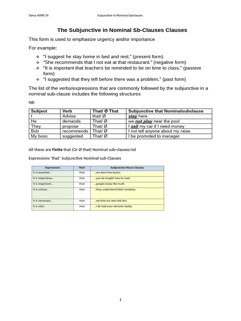 The Subjunctive in Nominal Sb 24 | PDF