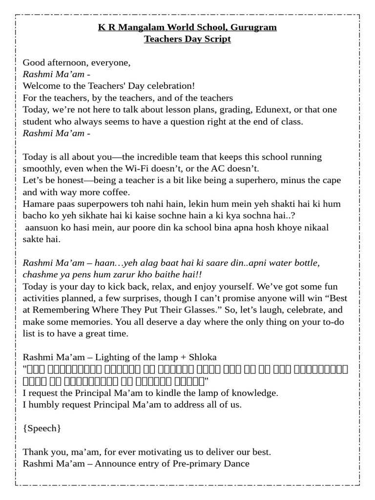 Teachers' Day Celebration Script | PDF