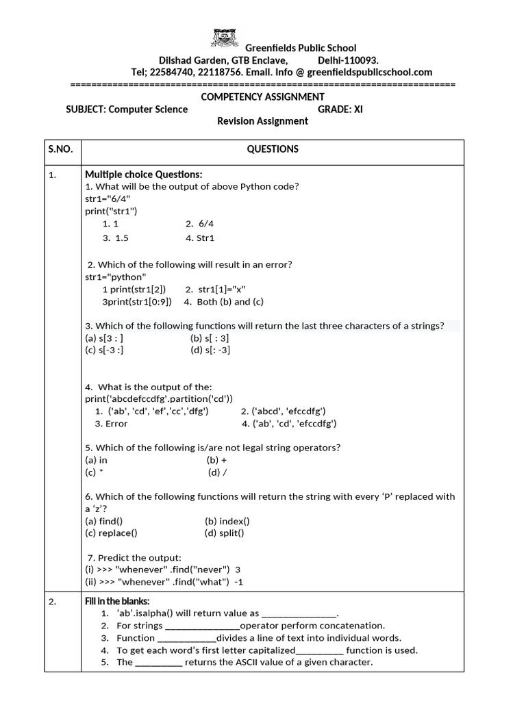 Revision Assignment Computer Science Pdf Data Type String Computer Science
