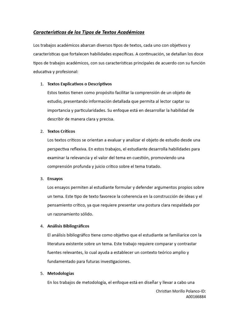 Características de Los Tipos de Textos Académicos | PDF | Diseño ...