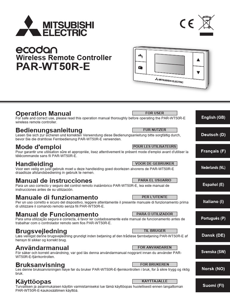 Ecodan Parwt50re | PDF | Remote Control