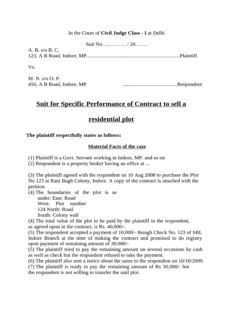 Format of A Plaint in A Civil Suit | PDF | Lawsuit | Common Law