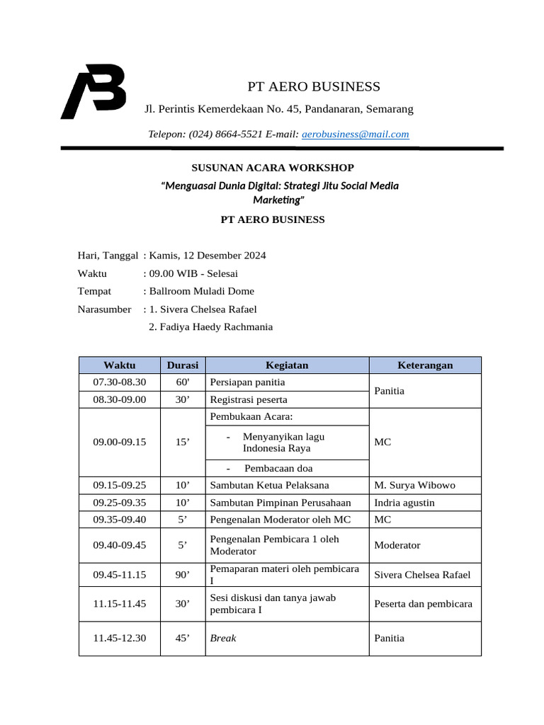 Susunan Acara Workshop | PDF
