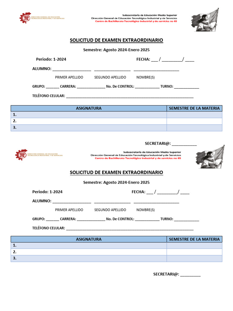 FORMATO DE SOLICITUD DE EXAMENES EXTRAORDINARIOS - Servicios Escolares | PDF