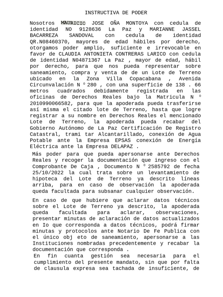 Instructiva de Poder | PDF