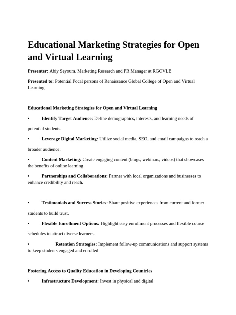 Educational Marketing Note For Orientation | PDF | Marketing Strategy ...