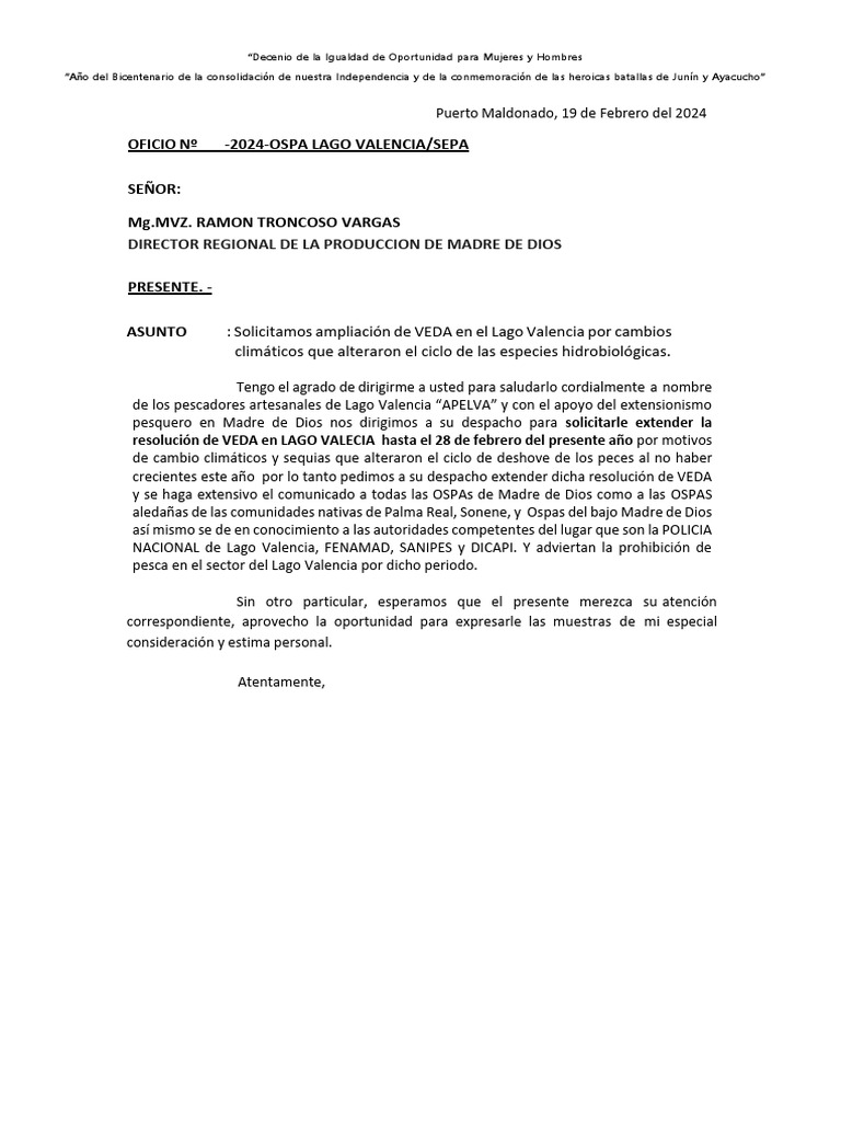 Solicitamos Ampliacion de Veda | PDF