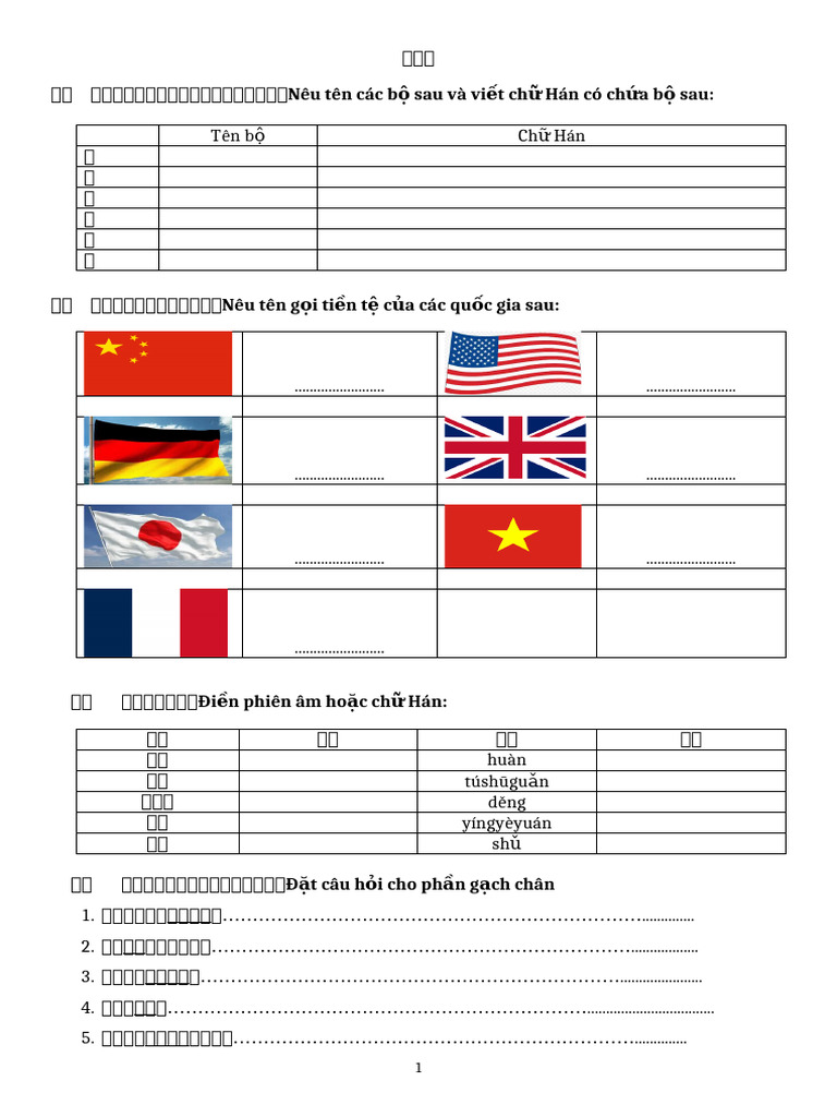 Nêu Tên Các B Sau Và VI T CH Hán Có CH A B Sau | PDF