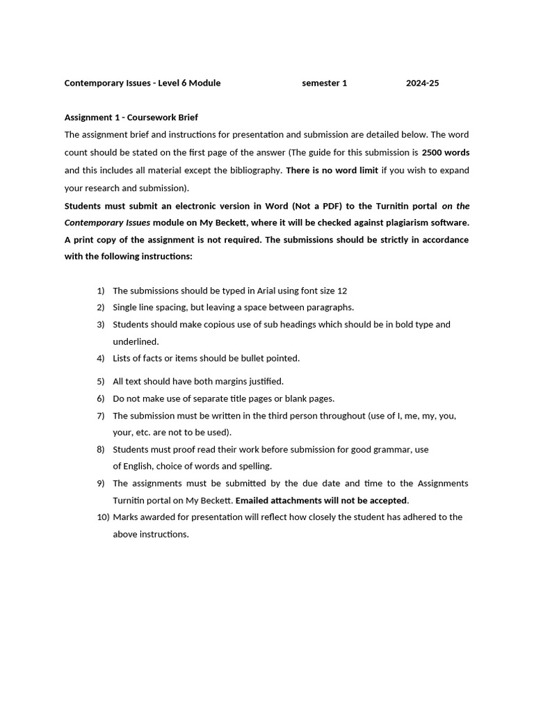 Contemporary Issues 202425 Assignment 1 brief(1)(1) | PDF | Academic Publishing | Turnitin
