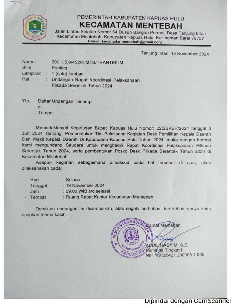 Undangan Rakor Pilkada | PDF