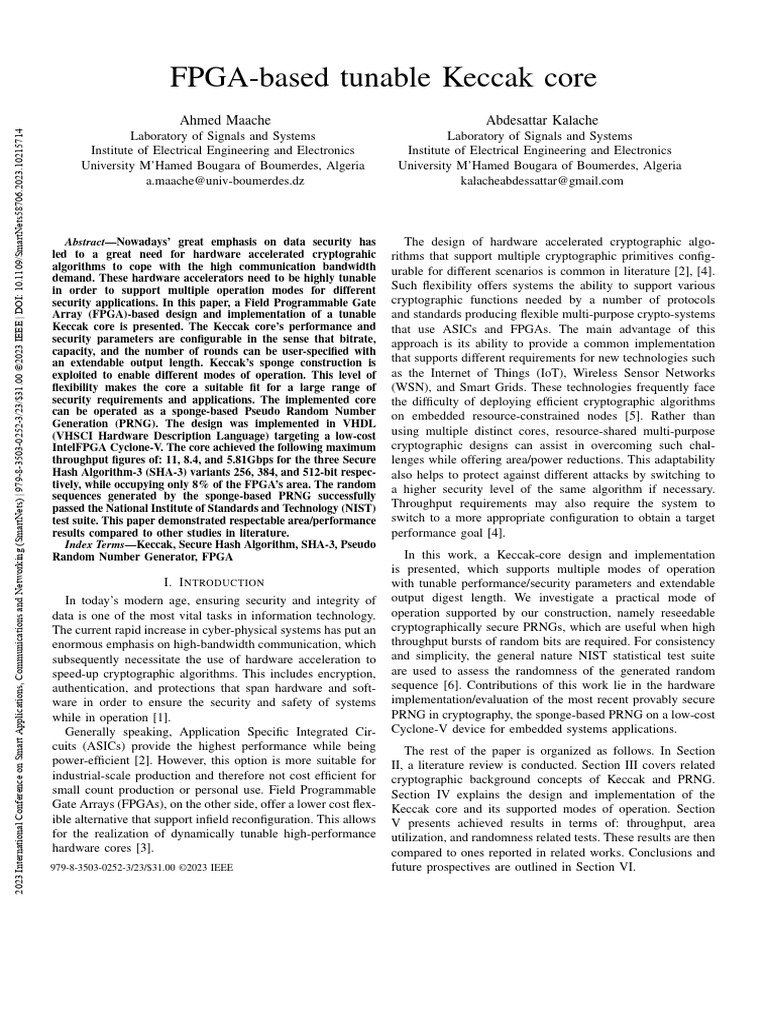 Fpga Based Tunable Keccak Core Pdf Field Programmable Gate Array