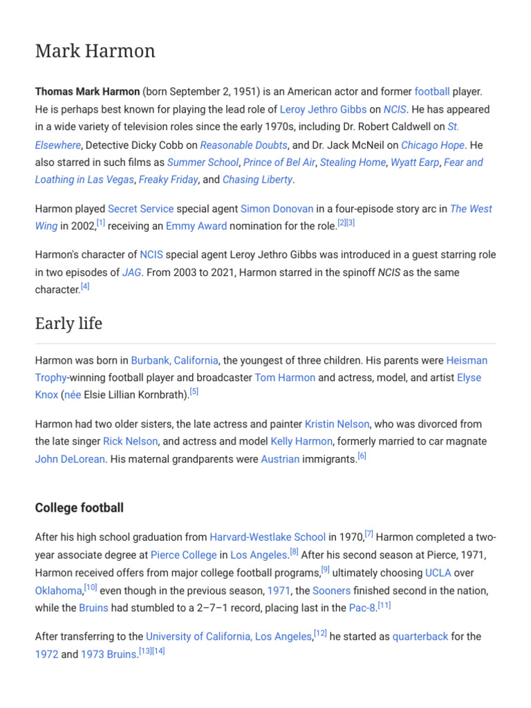 Mark Harmon - Wikipedia | PDF