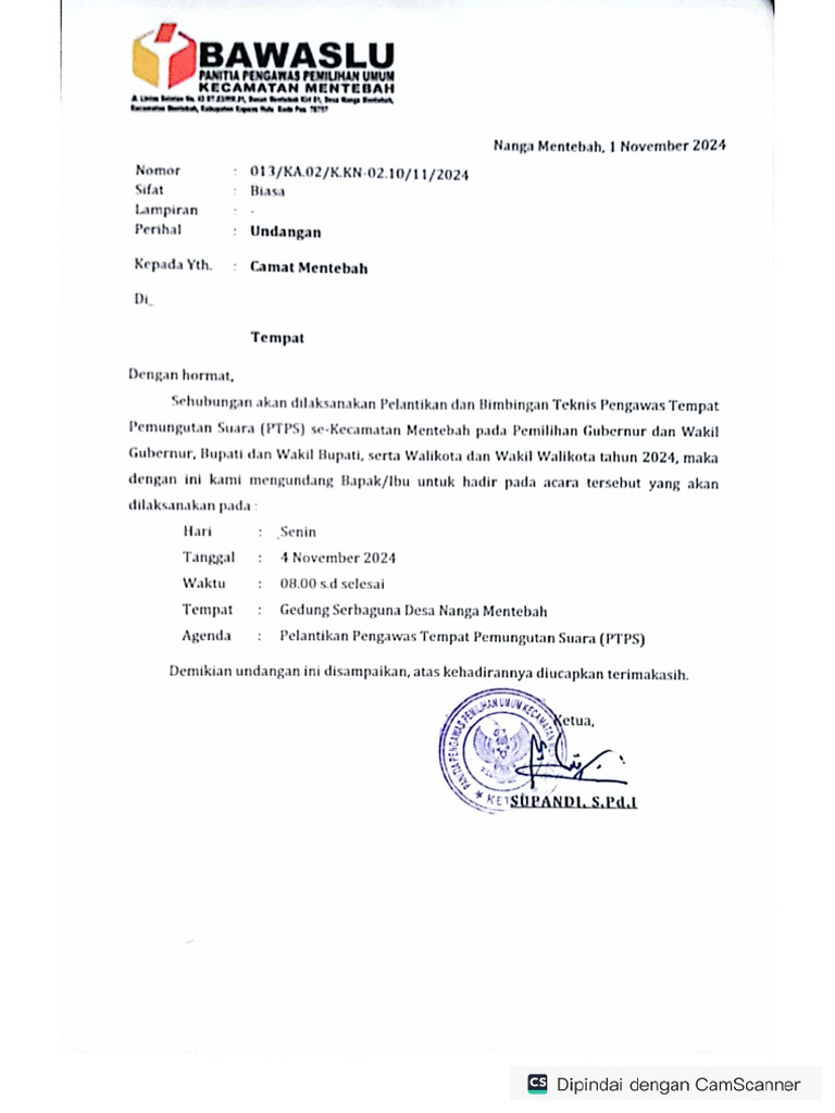 Kepada Yth. Camat Mentebah | PDF