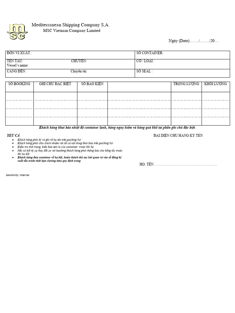MSC Packing List Form | PDF