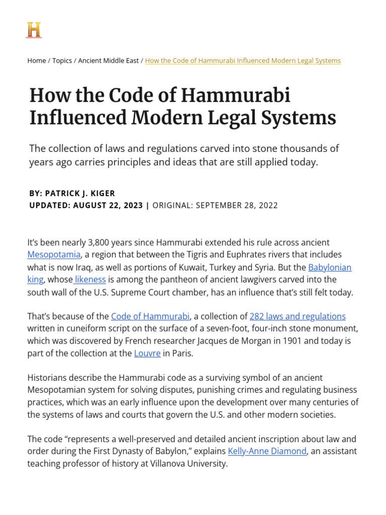 How The Code of Hammurabi Influenced Modern Legal Systems - HISTORY ...